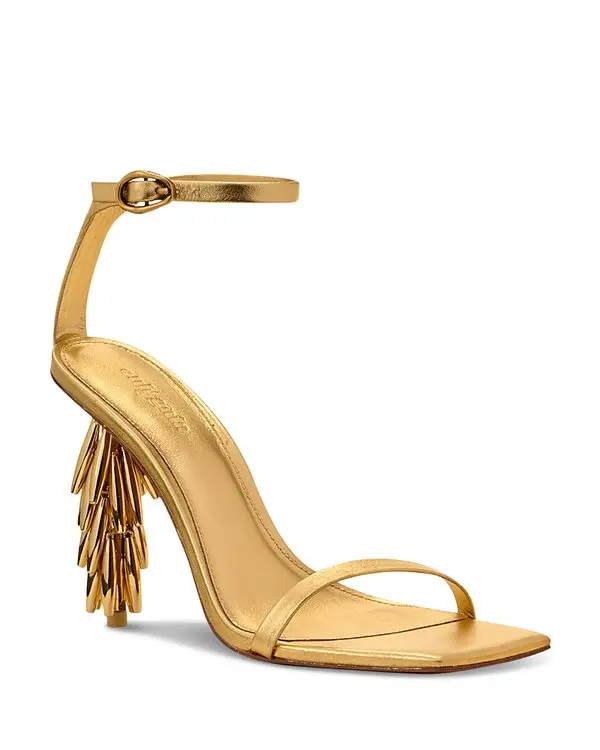 Cult Gaia Sunella Bead Embellished Leather High Heel Sandals - Gold