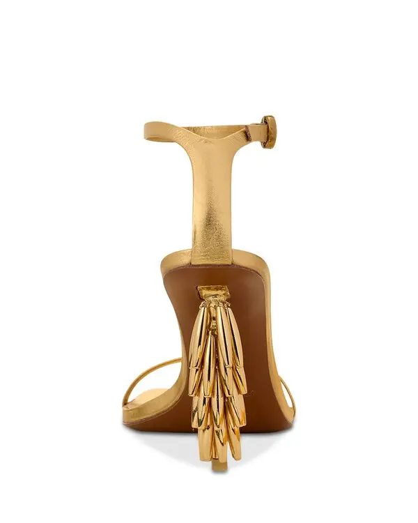 Cult Gaia Sunella Bead Embellished Leather High Heel Sandals - Gold