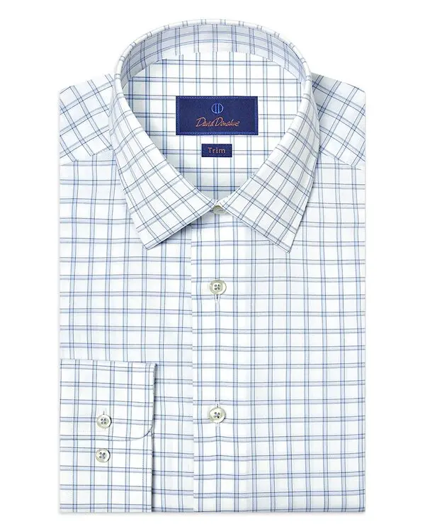 David Donahue Trim Fit Dobby Check Dress Shirt - White/ Sky