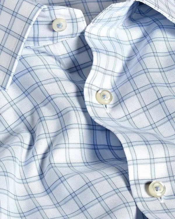 David Donahue Trim Fit Dobby Check Dress Shirt - White/ Sky