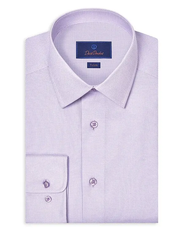 David Donahue Trim Fit Micro Dobby Solid Dress Shirt - Lilac