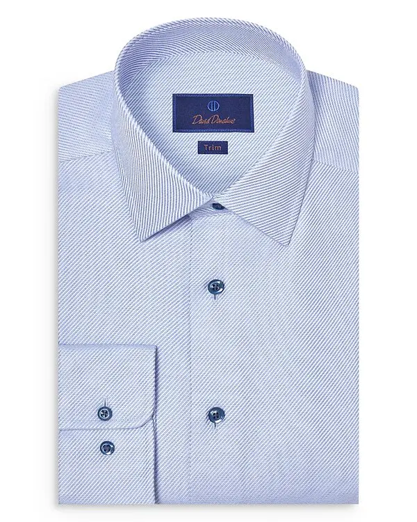 David Donahue Trim Fit Textured Twill Dress Shirt - Sky