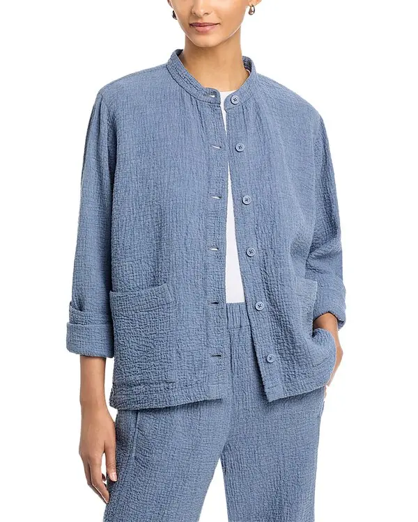 Eileen Fisher Mandarin Collar Shirt Jacket - Haze