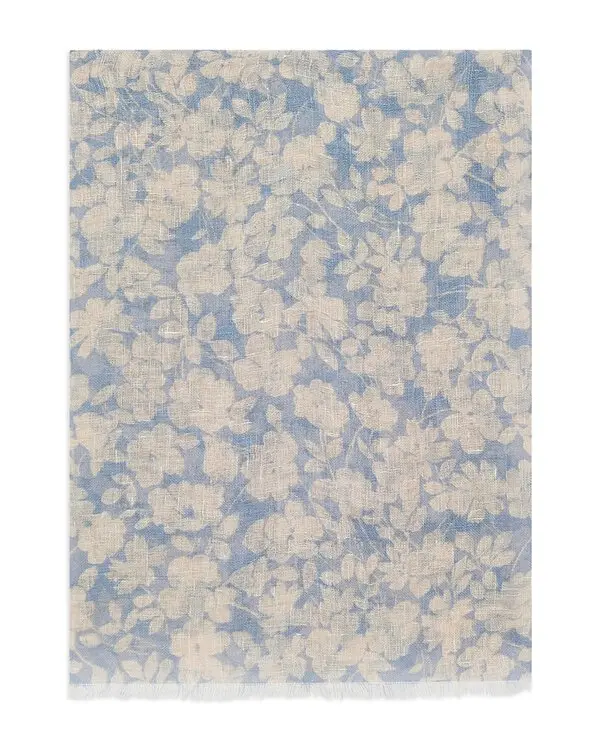 Gerard Darel Dalia Floral Printed Linen Scarf - Blue Sky
