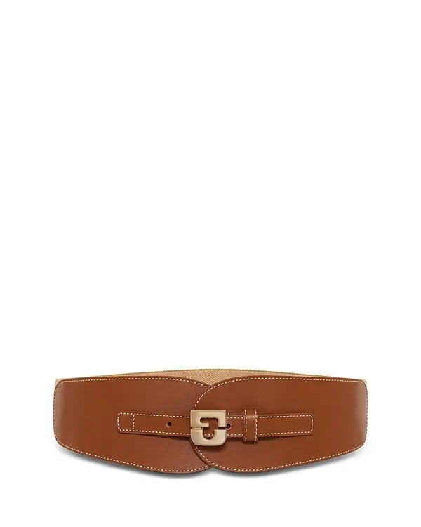 Gerard Darel Olympe Wide Leather Belt - Cognac