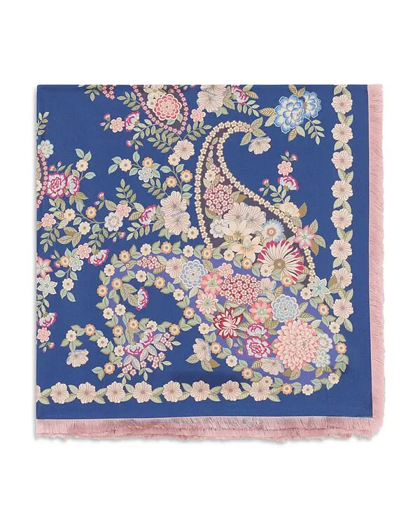 Gerard Darel Diane Floral Print Silk Scarf - Blue