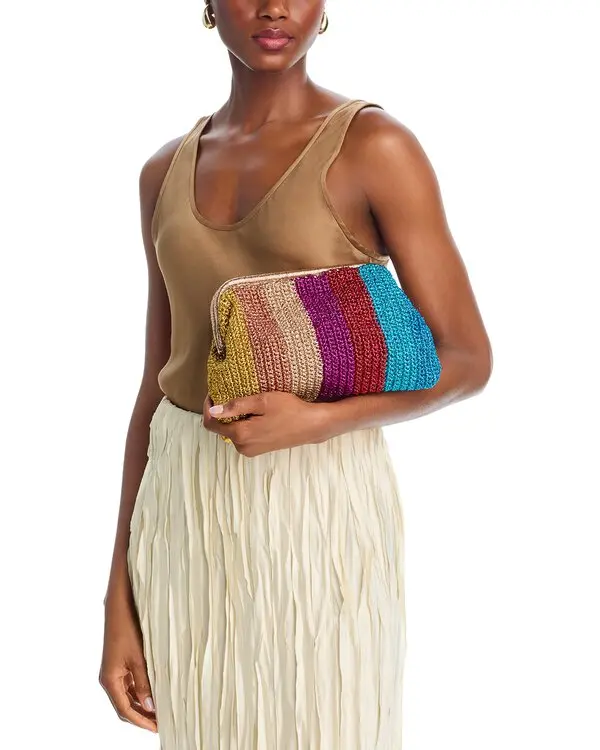 Aqua Woven Raffia Clutch