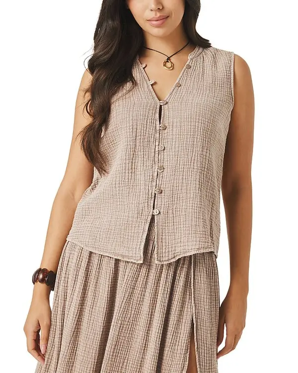 Splendid Ava Gauze Button Front Tank - Light Wicker