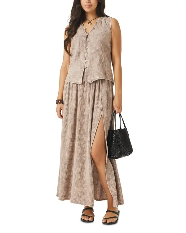 Splendid Ava Gauze Button Front Tank - Light Wicker