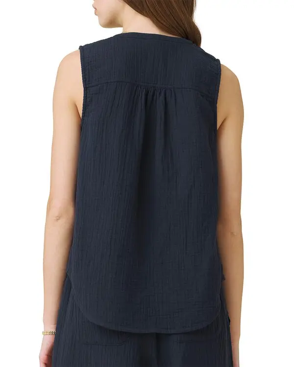 Splendid Ava Gauze Button Front Tank - Navy