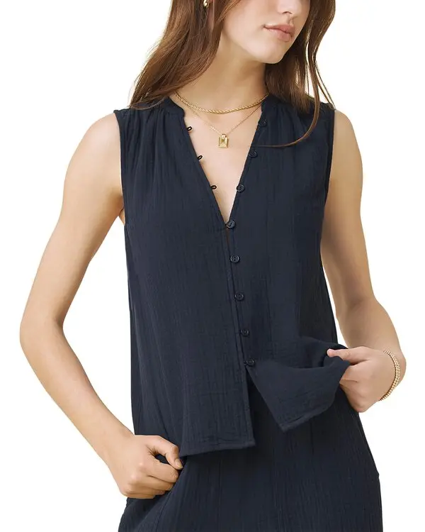 Splendid Ava Gauze Button Front Tank - Navy