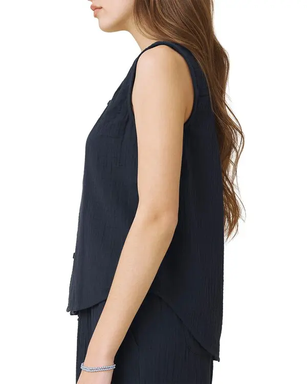 Splendid Ava Gauze Button Front Tank - Navy