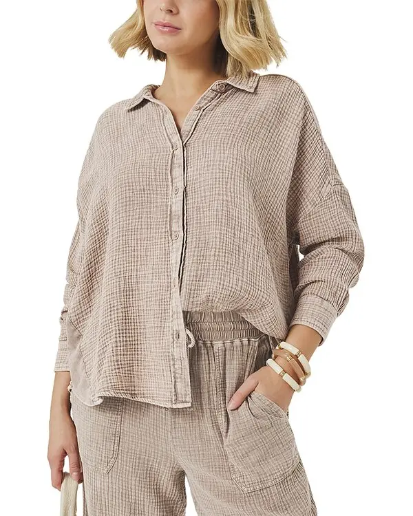 Splendid Ava Gauze Button Down Shirt - Light Wicker