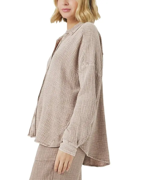Splendid Ava Gauze Button Down Shirt - Light Wicker