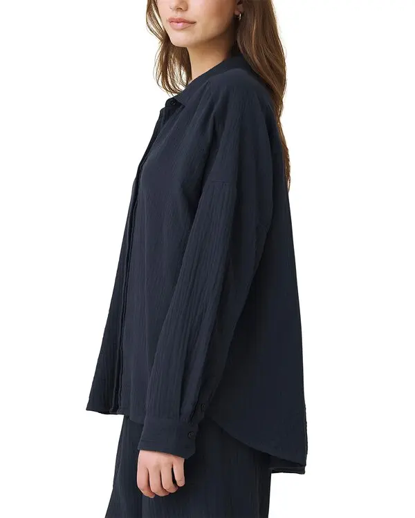 Splendid Ava Gauze Button Down Shirt - Navy