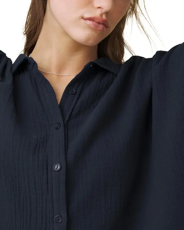 Splendid Ava Gauze Button Down Shirt - Navy