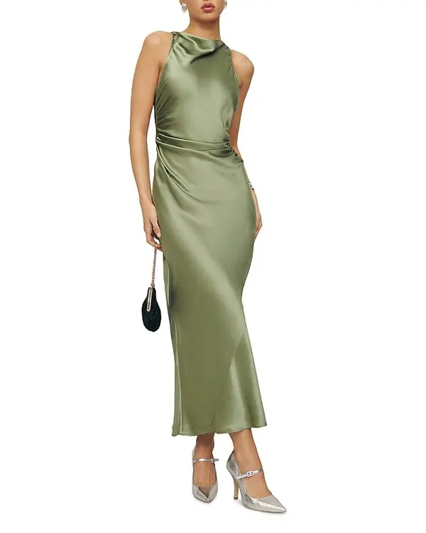 REFORMATION Casette Silk Dress - Artichoke