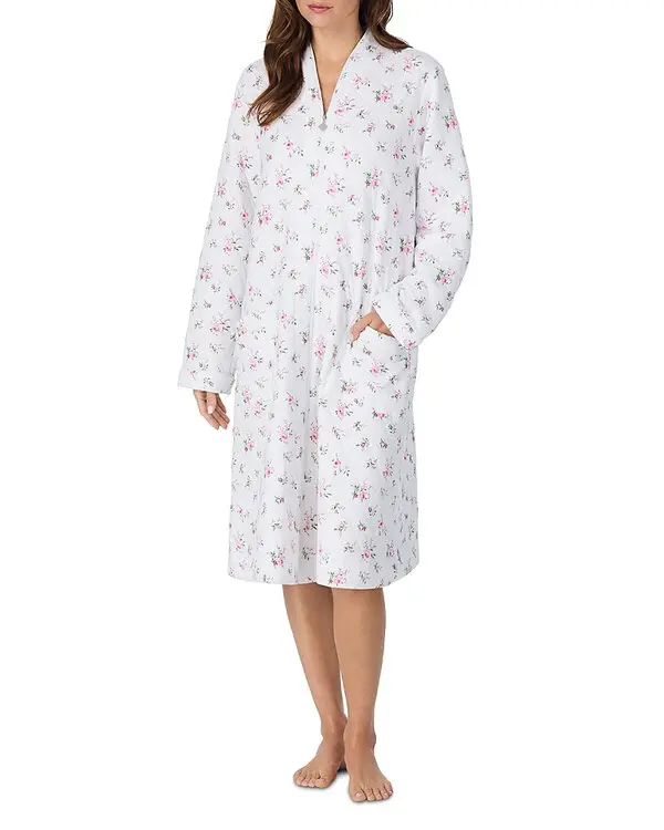 Eileen West Diamond Jacquard Quilt Zip Front Robe - Pink Bouqet