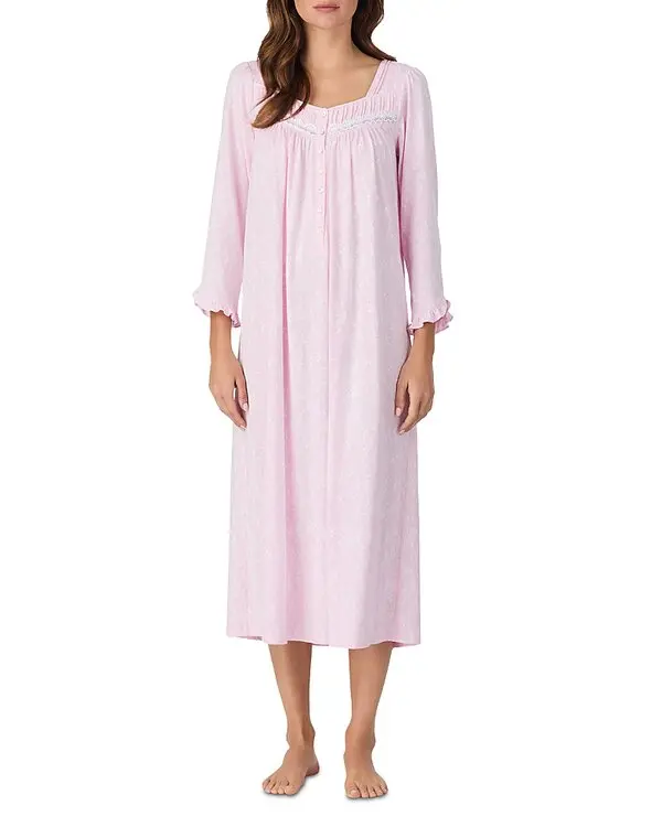 Eileen West 3/4 Sleeve Jersey Knit Nightgown Exclusive - Pink/white