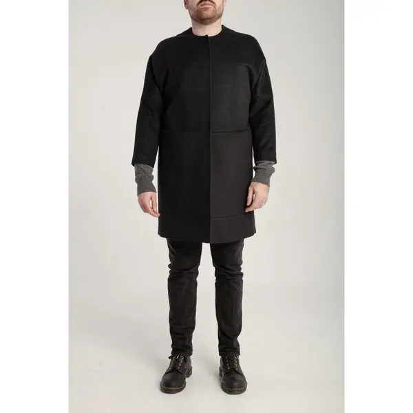 1982 Cashmere Crew Neck Overcoat - Black