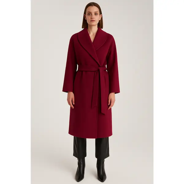 1982 Cashmere Hooded Wrap Coat - Bordeaux