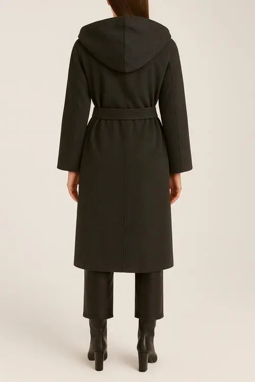 1982 Cashmere Hooded Long Coat - Charcaol
