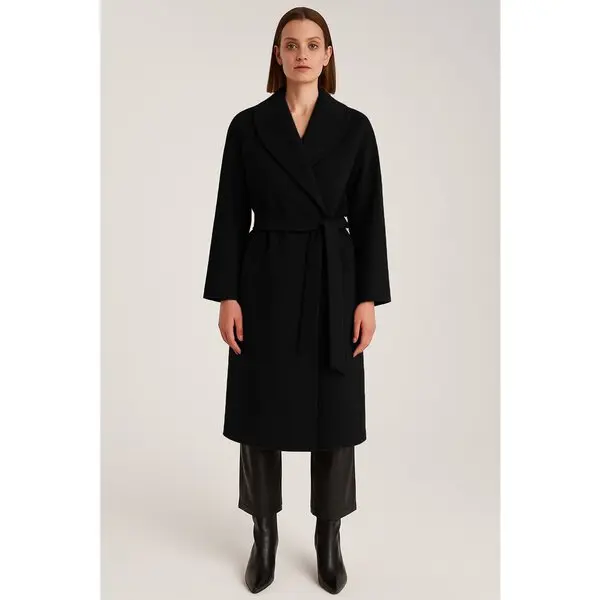 1982 Cashmere Hooded Wrap Coat - Charcaol