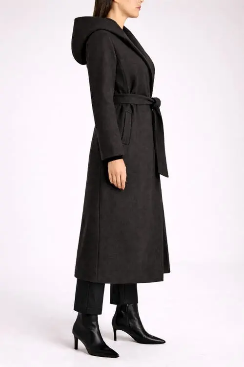 1982 Cashmere Hooded Wrap Coat - Charcaol