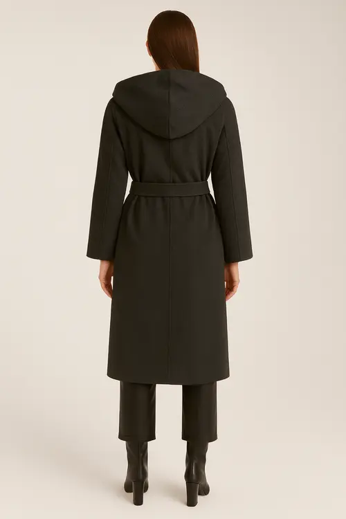 1982 Cashmere Hooded Wrap Coat - Charcaol