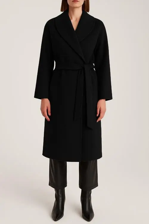 1982 Cashmere Hooded Wrap Coat - Charcaol