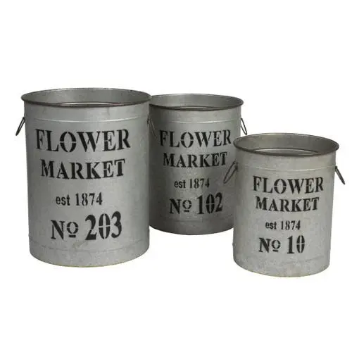 STORIED HOME Buckets With Handles And "flower Market" Text
