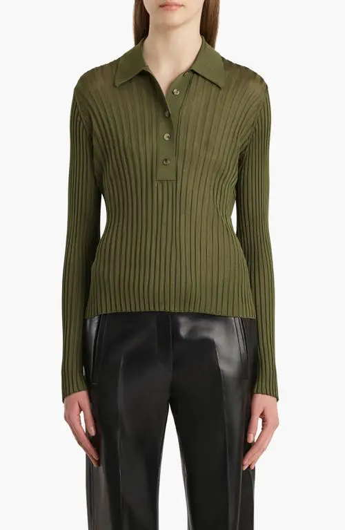 Khaite Vin Rib Polo Sweater - Olive