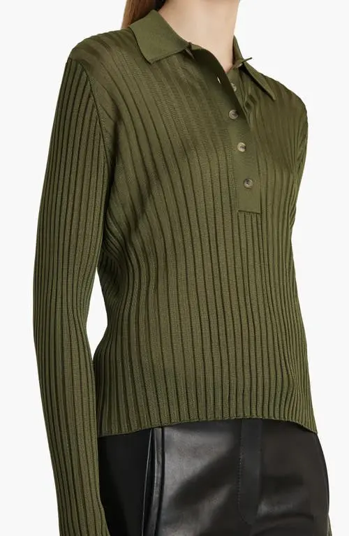 Khaite Vin Rib Polo Sweater - Olive