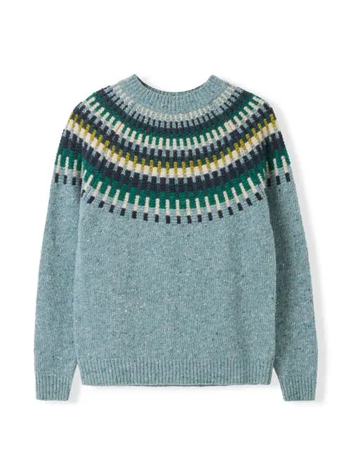 CELTIC & CO. Donegal Wool Yoke Stitch Sweater - Skylight
