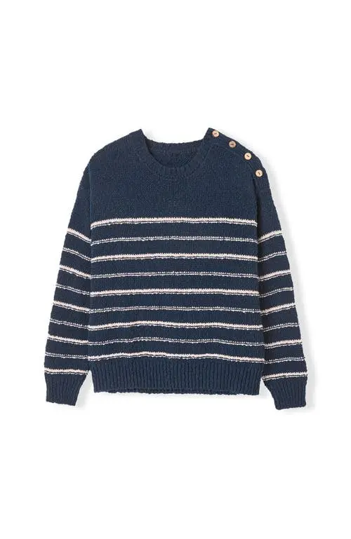 CELTIC & CO. Linen Cotton Breton Sweater - Navy/ecru Stripe