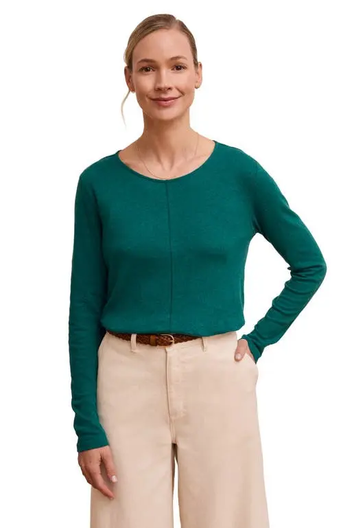 CELTIC & CO. Linen Blend Long Sleeve Top - Teal
