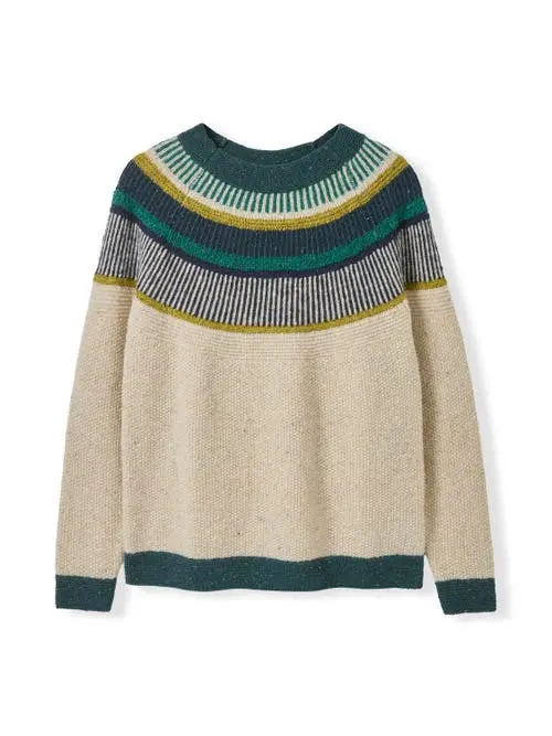 CELTIC & CO. Statement Donegal Sweater - Oatmeal/emerald