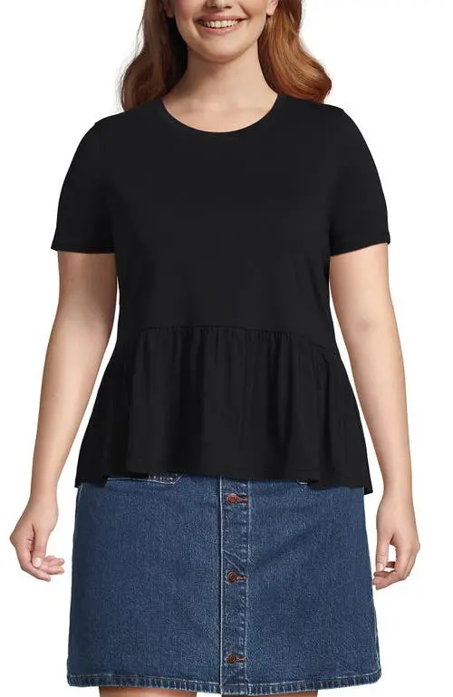LANDS' END Short Sleeve Peplum Tee - Black