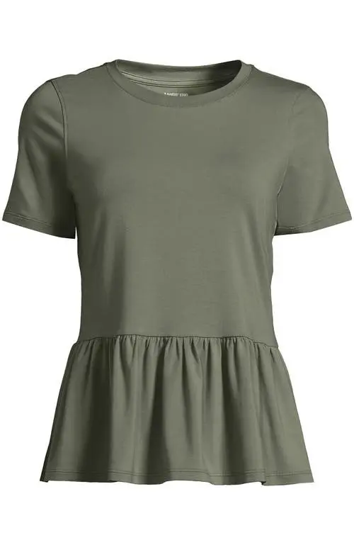 LANDS' END Short Sleeve Peplum Tee - Sage