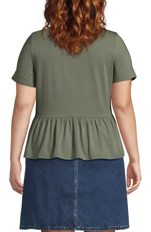 LANDS' END Short Sleeve Peplum Tee - Sage