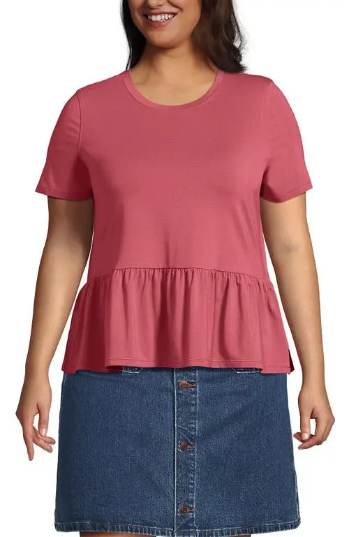 LANDS' END Short Sleeve Peplum Tee - Soft Mojave Rose