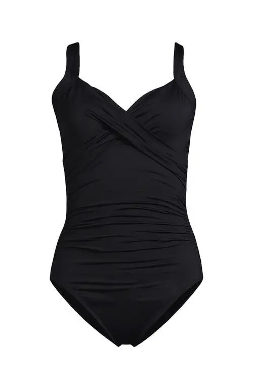 LANDS' END D-cup Sweetheart Underwire Wrap One Piece Swimsuit