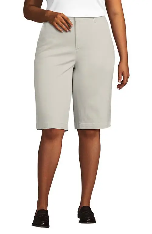 LANDS' END Elastic Back Classic 12" Chino Oxford Stripe Shorts - Light Stone