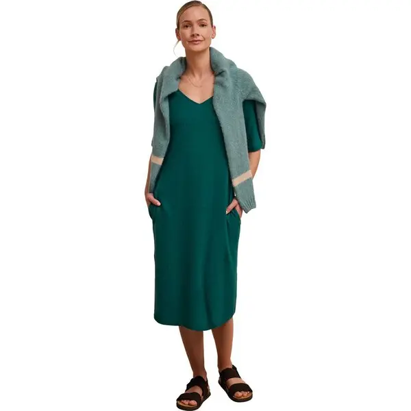 CELTIC & CO. Linen Blend V-neck Midi Dress - Teal
