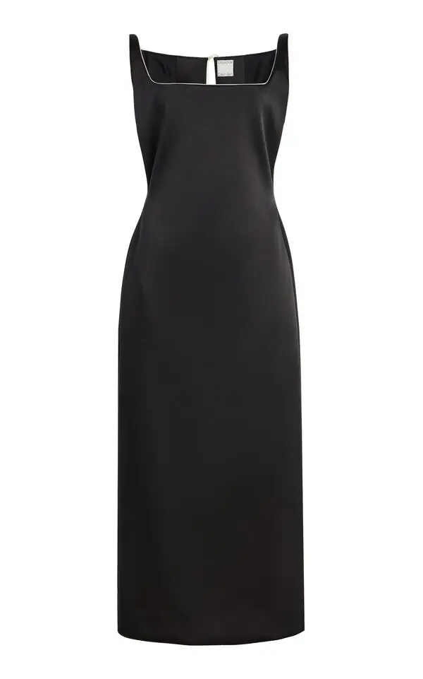 Calvin Klein Lobélie Square Neck Crepe Midi Dress - Black