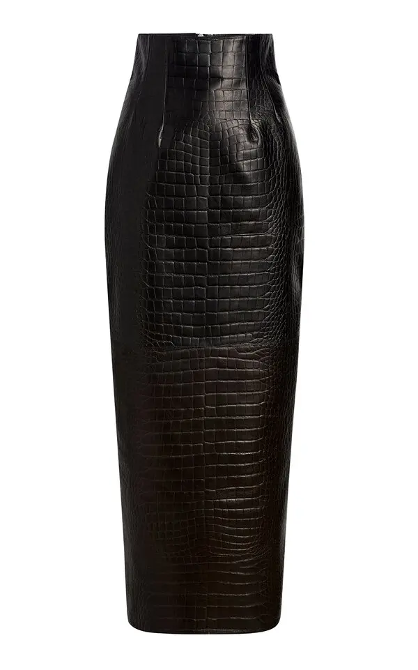 Khaite Loxley Alligator-embossed Leather Maxi Skirt - Black