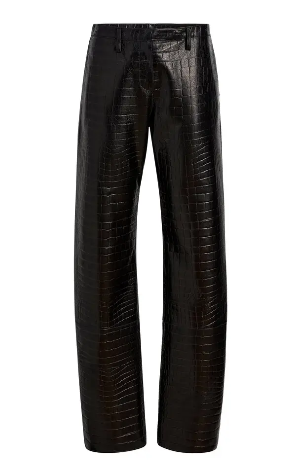 Khaite Hunter Alligator-embossed Leather Wide-leg Pants - Black