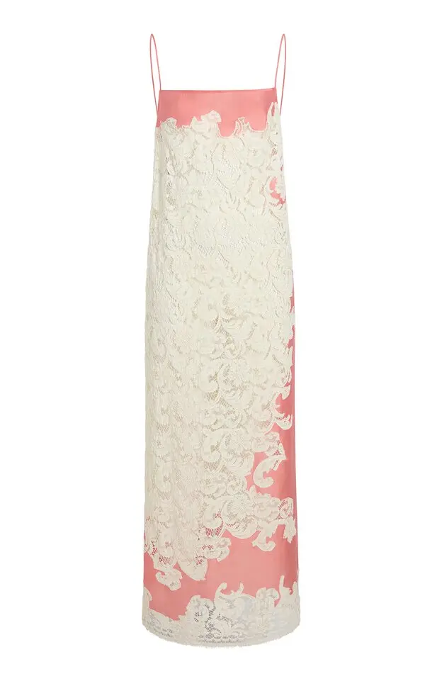 Khaite Nelvis Lace Midi Dress - Coral