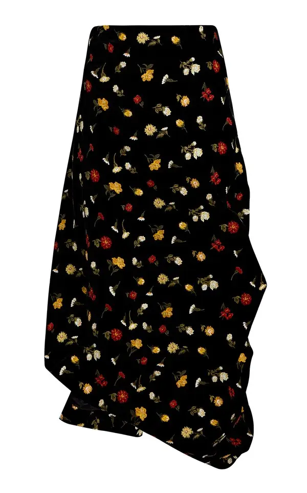 Khaite Oli Embroidered Cotton Midi Skirt - Black