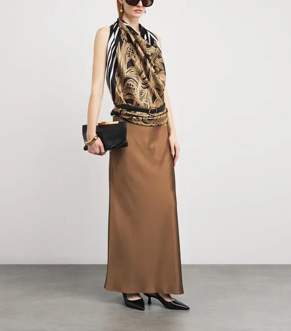 JOSEPH Silk Satin Isaak Maxi Skirt - Brown